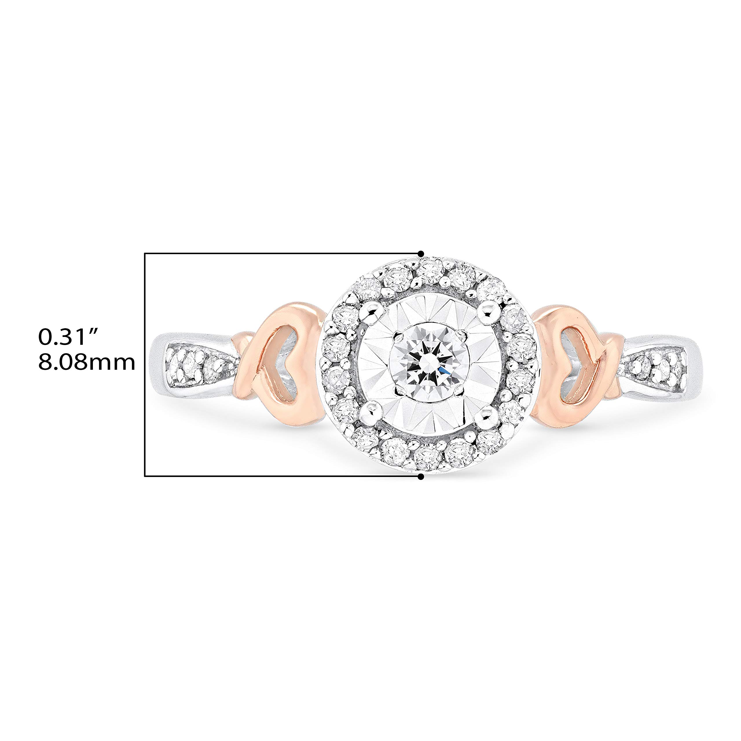 14K Rose Gold Plated .925 Sterling Silver 1/5 Cttw Diamond Miracle Set Round Halo and Hearts Promise Ring (I-J Color, I2-I3 Clarity) - Size 8
