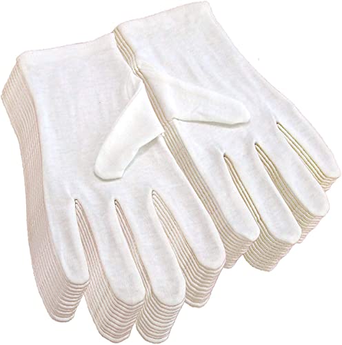 12Pairs White Cotton Gloves for Eczema and Dry Hands - Breathable Work Glove Liners - Moisturizing SPA Soft Jewelry Inspection Gloves - Stretchy Fit Cloth Gloves for Most Women