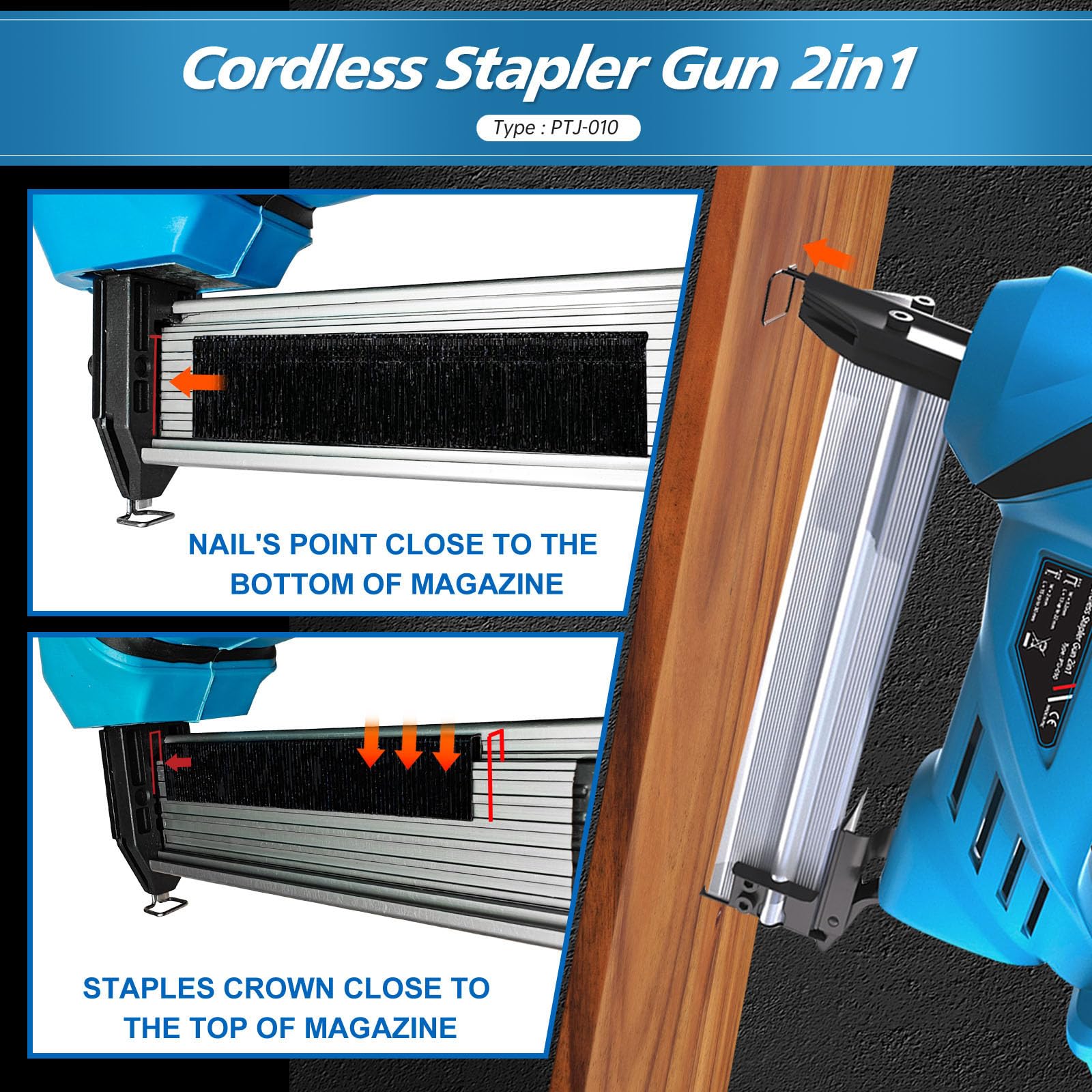 2 in 1 Nail Gun with 1/5'' Narrow Crown Staples and 18G Nails 2784 pcs, Nail Gun for Jovant 20V Battery (No Battery), Brad Nailer for Home Improvement & DIY, 2784pcs Staples/Nails (Tools Only)