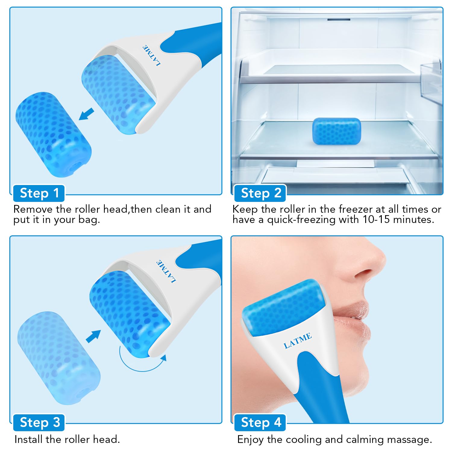 LATME Ice Roller for Face Eyes,Womens Gifts,Face Massager Roller Puffiness Migraine Pain Relief and Minor Injury (Blue)