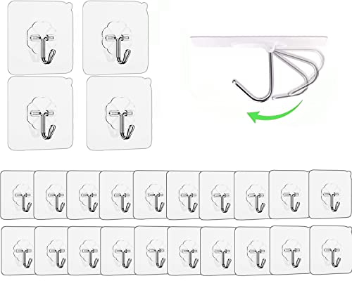 24 Packs -Adhesive Hooks Bathroom/Kitchen Wall Hooks Nail Free Sticky Hanger with Stainless Hooks Reusable Towel Utility Hooks