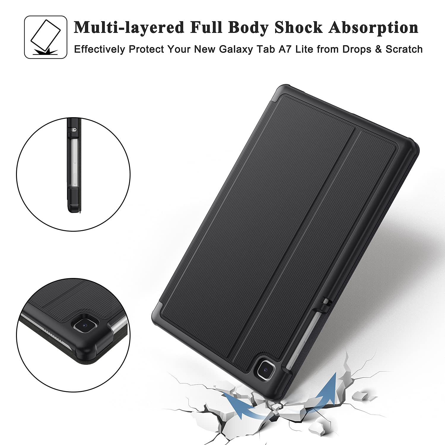 Soke Galaxy Tab A7 Lite Case 2021 8.7 Inch, Premium Shock Proof Stand Folio Case, Multi- Viewing Angles, Hard PC Back Cover for Samsung Galaxy Tab A7 Lite Tablet [SM-T225/T220/T227],Black