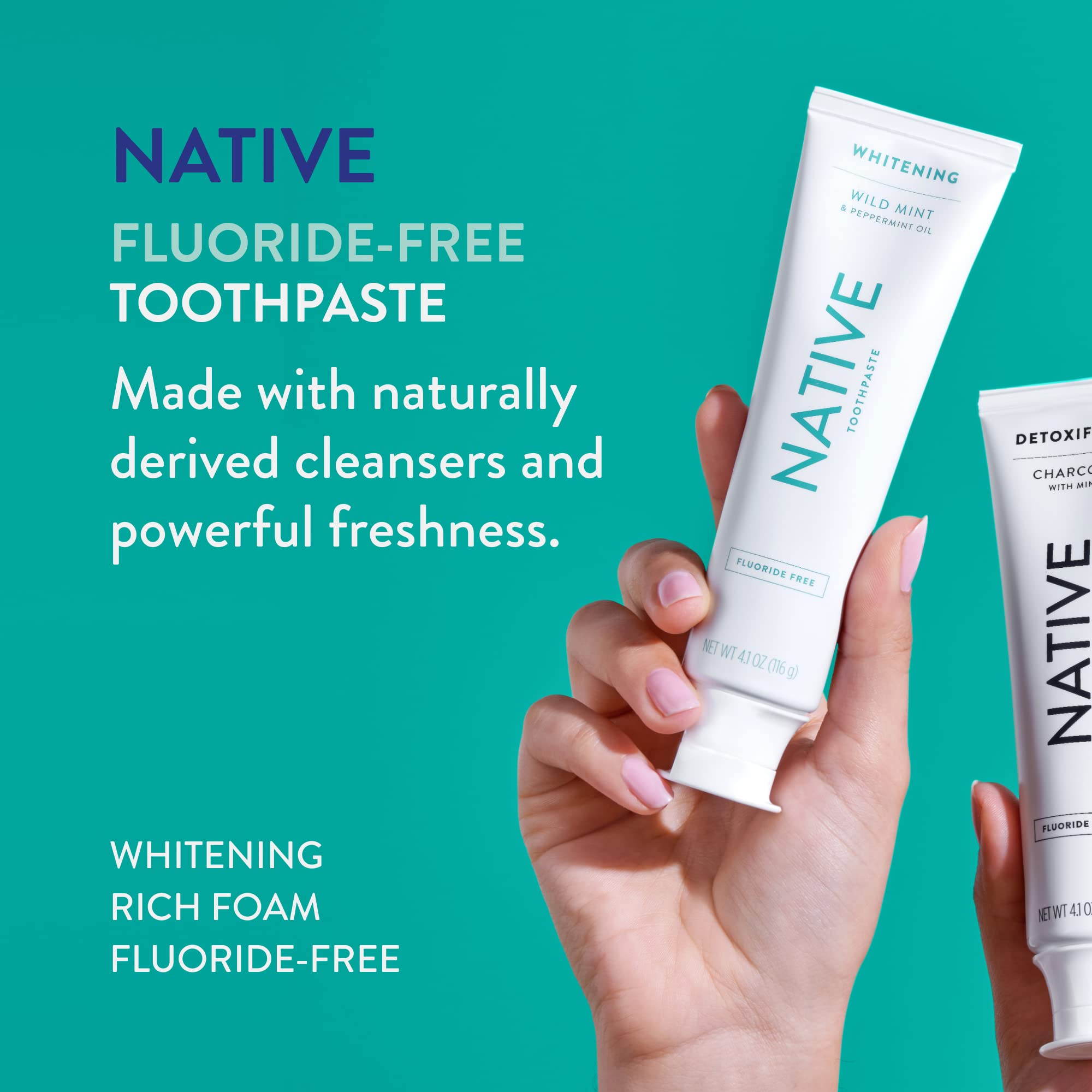 Native Toothpaste Made from Naturally-Derived Cleaners and Simple Ingredients That Safely Whitens Teeth, 4.1 oz, Wild Mint Fluoride Free - 3 Count
