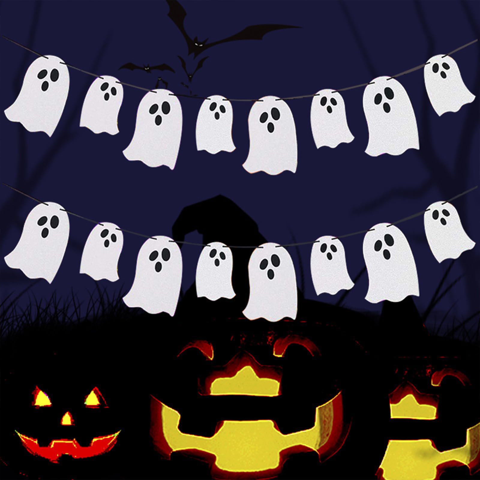 2 Pack Halloween Hanging Ghost Banner Halloween Garland Halloween Decorations Indoor Outdoor Halloween Decor Home