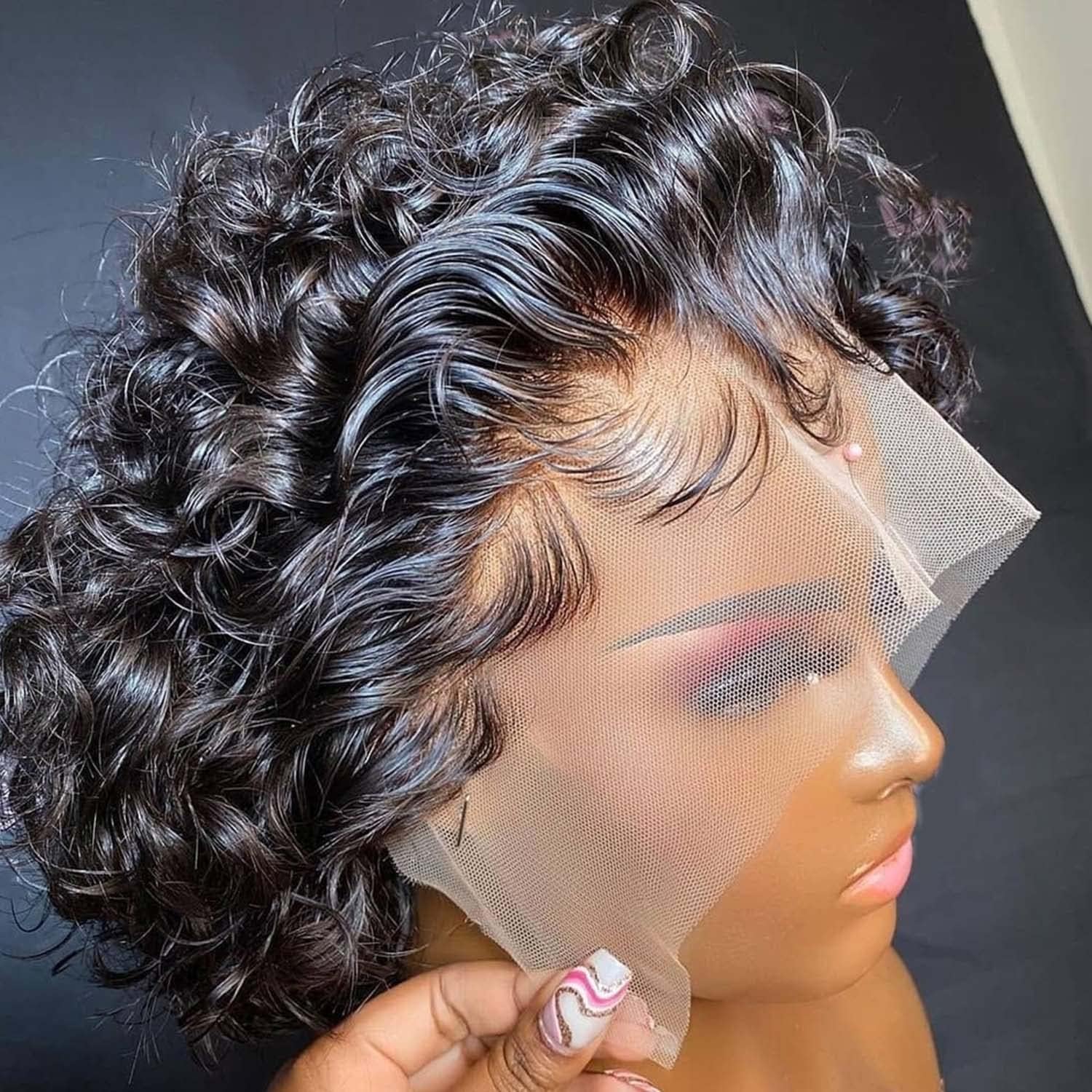 Short Curly Human Hair Wigs Pixie Cut Bob Glueless Wigs Front for Black Women with Baby Hair, 13x1 Lace 180% Density Pre Plucked HD