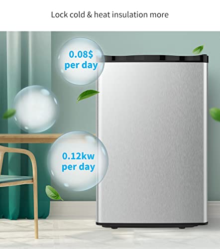 Anpuce 4.5 Cu. Ft Compact Refrigerator-Mini fridge Small Drink Food Storage Machine Upright Freezers Thermoelectric for Dorm, Garage, Camper, Basement, or Office, Single Door, stainless steel, Sliver