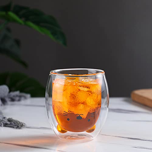Bear Mug Cute Mugs Glass Double Wall Insulated Glass Espresso Cup, Kawaii Cup, Coffee Cup, Tea Cup, Milk Cup, Best Gift for Women Office and Personal Birthday Christmas (Bear)