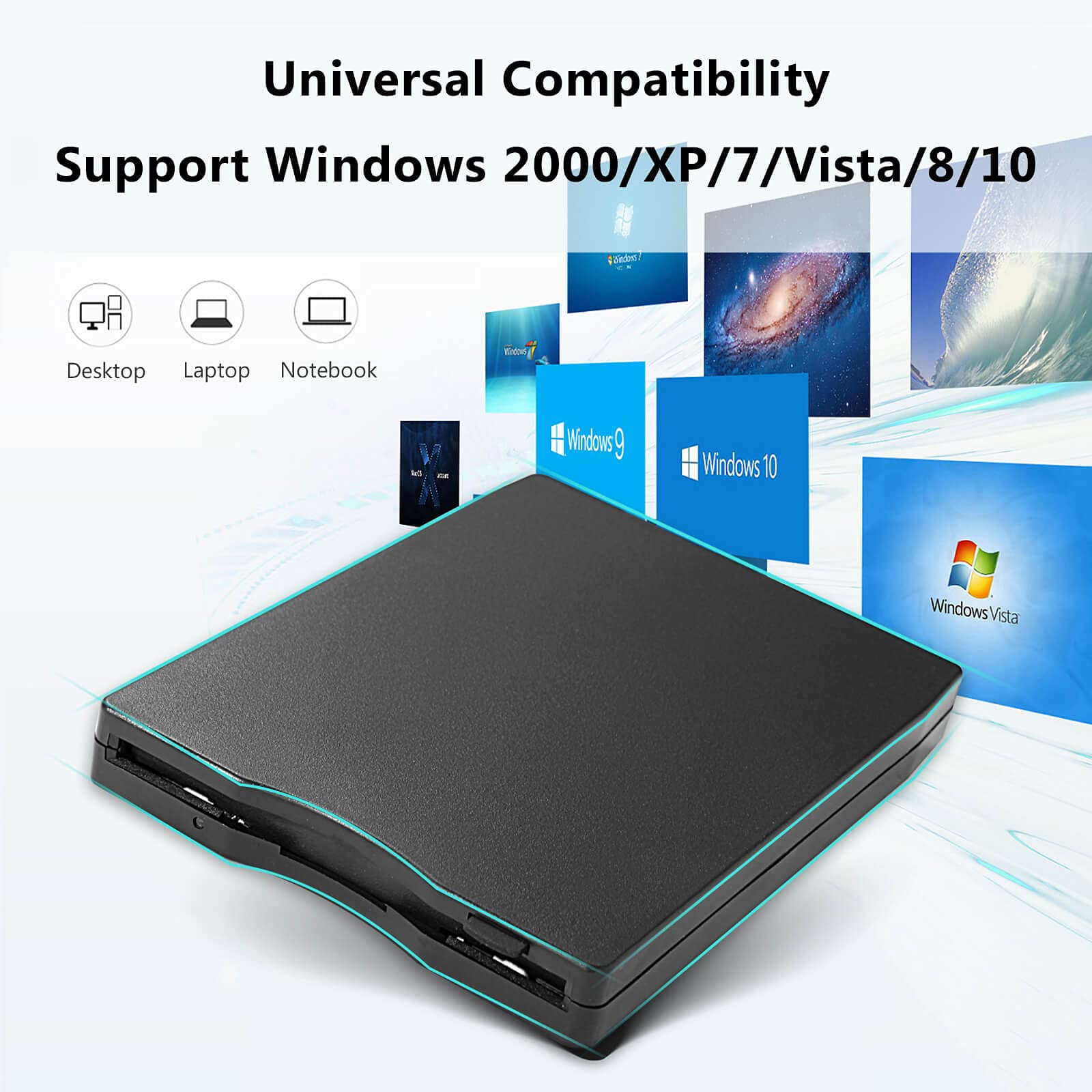 HANNORD USB External Floppy Disk Drive, 3.5-inch Portable 1.44MB FDD Diskette Drive, Plug and Play Floppy Disk Reader Adapter for Laptop Desktop Computer Windows 2000/XP/Vista/7/8
