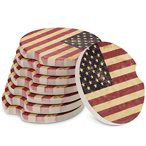 8 Packs USA Flag Cup Coasters Ceramic 2.56 Inch Stone Car Cupholder Absorbent Coaster Set for Drinks Cup (Red)
