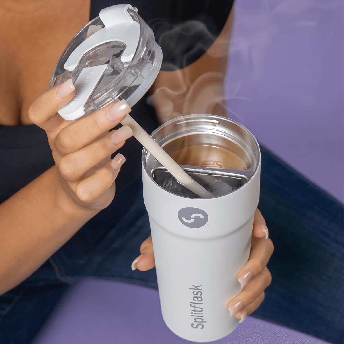 2-in-1 Hot & Cold Vacuum Insulated 30oz Tumblers, Stainless Steel Dual Chamber, Leak-Proof, BPA-Free, Fits Cup Holder, Travel Coffee Mug, Split Cup, 2 Drink, 2 Sides, Coffee & Water (Harper White)