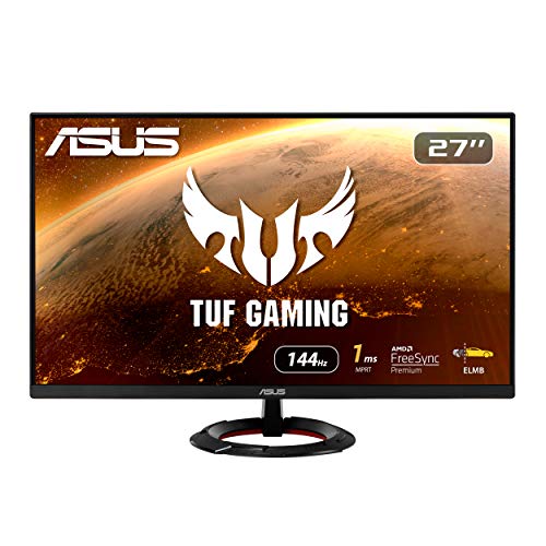 ASUS TUF Gaming 27” 1080P Monitor (VG279Q1R) - Full HD, IPS, 144Hz, 1ms, Extreme Low Motion Blur, Speaker, FreeSync Premium, Shadow Boost, VESA Mountable, DisplayPort, HDMI, Tilt Adjustable,Black