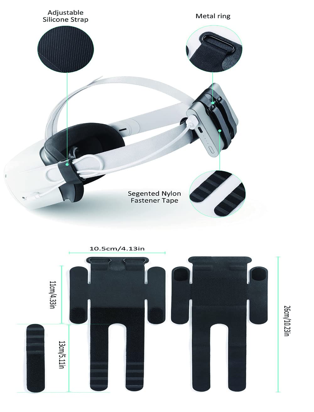3 in 1 VR Head Strap Pad Headband Balance Cushion & VR Power Bank Fixing Strap Replacement & Lens Protector Pad for Oculus Quest 2 Elite Strap,Quest 2 Accessories.…