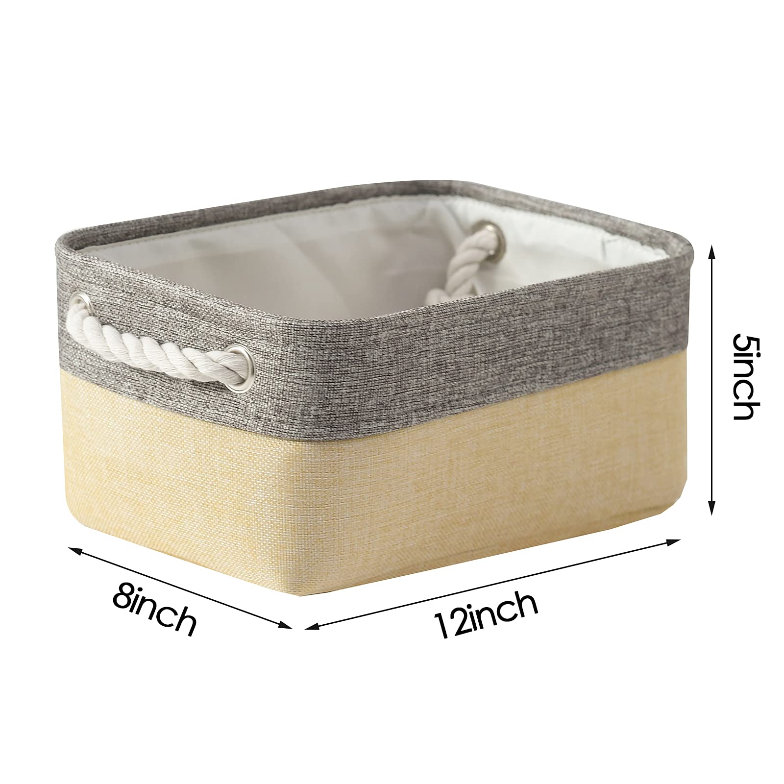 Jtirey Small Storage Baskets [10-Pack] Fabric Storage Bins 12"Lx 8"Wx 5"H Baskets for Shelves, Collapsible Clothes Baskets with Rope Handles for Organizing Dog Toys, Nursery Storage Basket (Grey&Gold)
