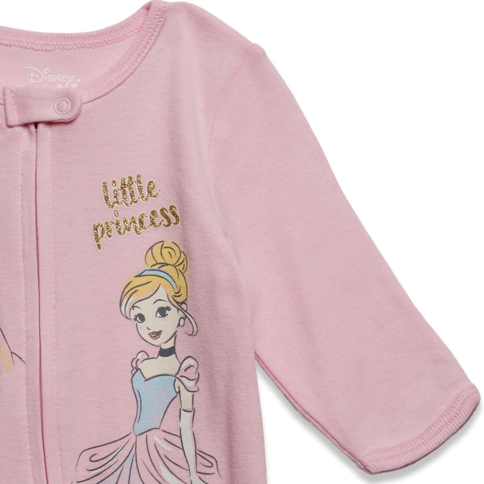 Disney Princess Belle Aurora Cinderella Newborn Baby Girls 2 Pack Zip Up Sleep N' Plays/Pink 3-6 Months