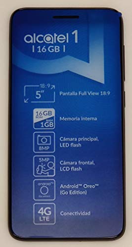Alcatel 1 Unlocked Phone 4G LTE 5" Display 16GB Dual Camera ATT, Tmobile, Metro, Straight Talk - Black
