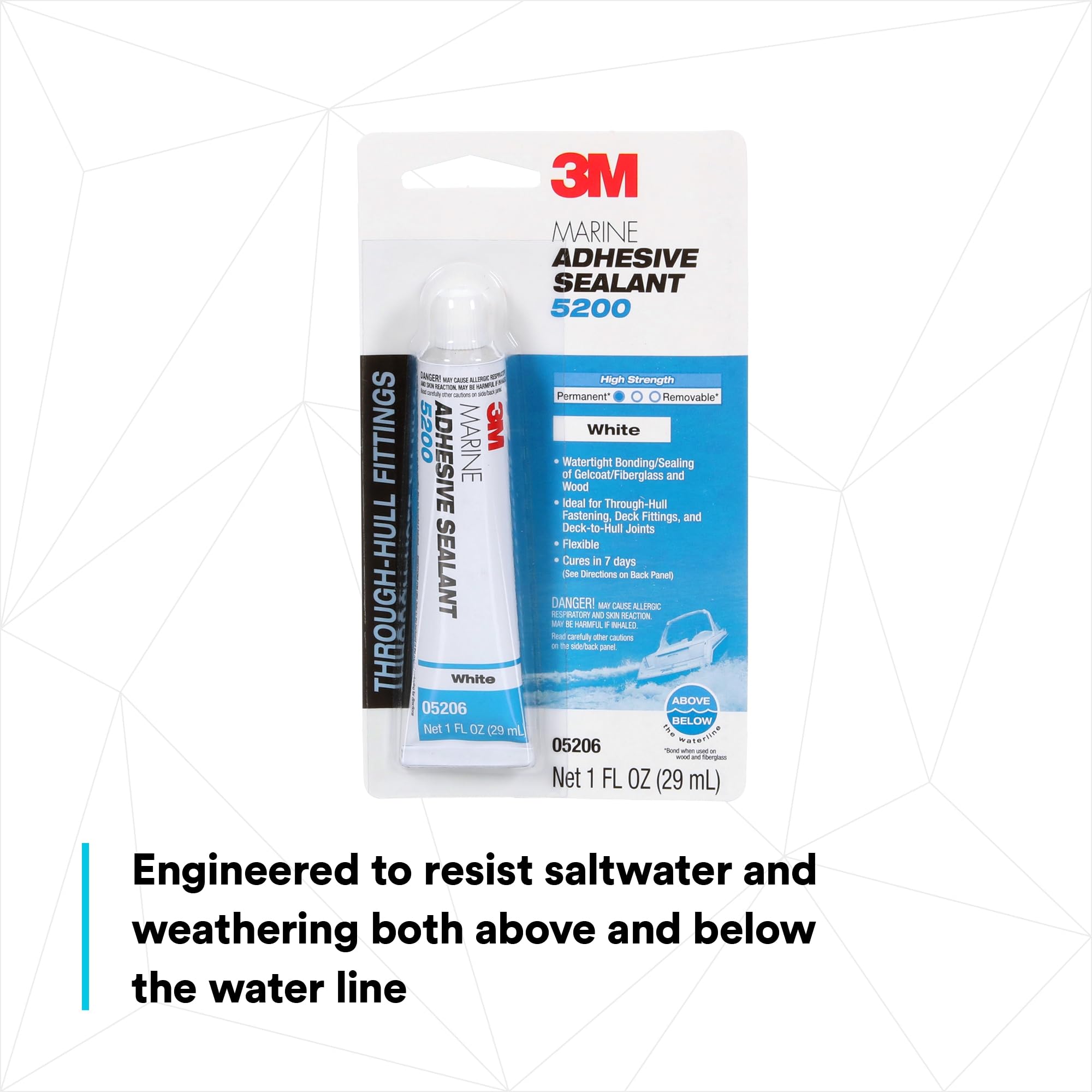 3M Marine Adhesive Sealant 5200, White, Flexible Bonds, Long Work-Time, 1 oz Tube