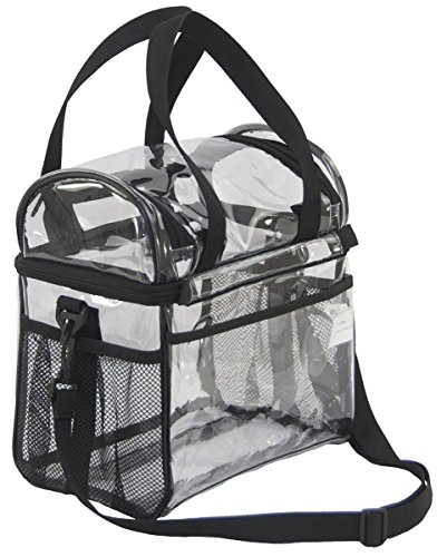 Amaro Premium 0.55mm Clear Dual Compartments Lunch Bag - Transparent Reusable Lunch Box for Adults - Ideal for Workplaces - Adjustable Shoulder Strap - Large Side Mesh Pockets