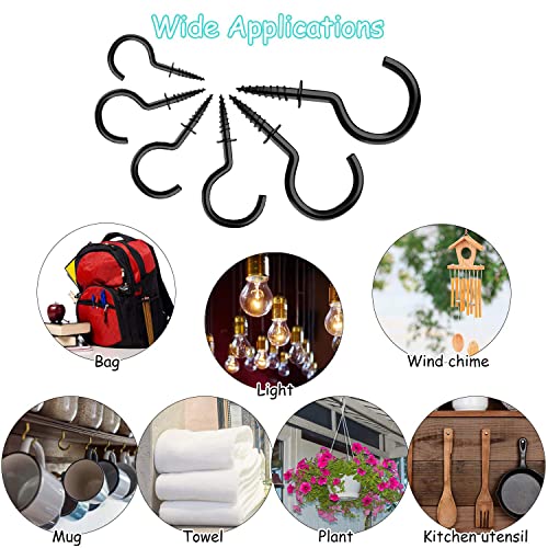 30 Pcs 3 inch Ceiling Hooks, Nickel Plated Metal Screw-in Cup Hooks, Black