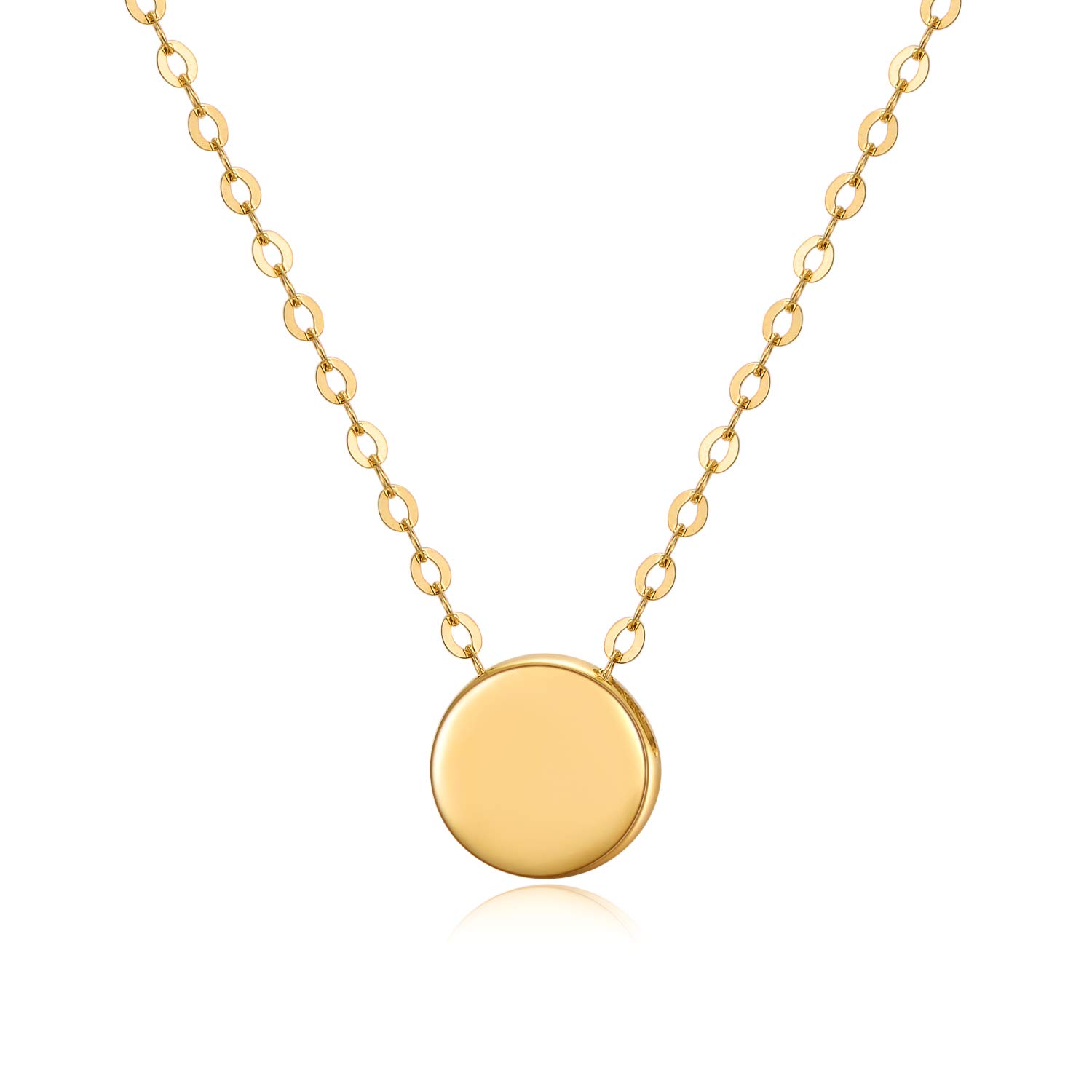 14K Solid Gold Dot Necklace for Women 7mm Round Dot Adjustable Choker Pendant Necklace Fine Jewelry for Her, Wife, Mom, Girls 16"-18"