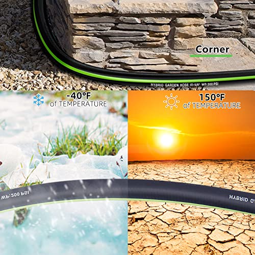 150 ft Hybrid Garden Hose β No Kink,Heavy Duty,Lightweigh Flexible,Leakproof Water Hose β 5/8 in ID,3/4"Solid Brass Connectors - Rubber Car Hoses Pipe for outdoor Watering& Washing,600 Burst PSI