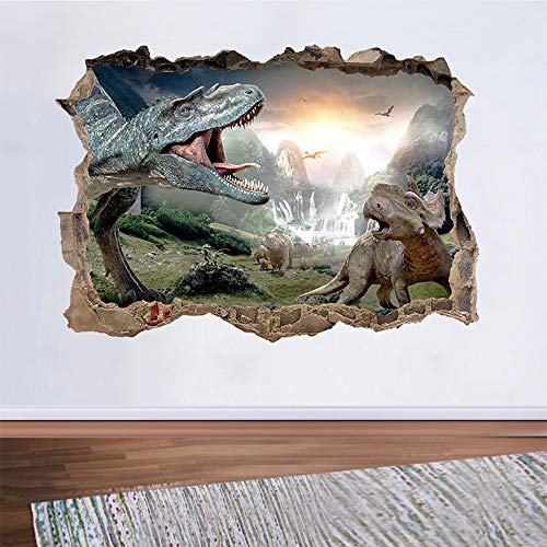 3D Dinosaurs Wall Stickers - MLM PVC Simulation Crack Hole Dinosaur Wall Decals for Mural Living Room Bedroom Kids' Room Nursery Decor Playroom Decor (Dino B)
