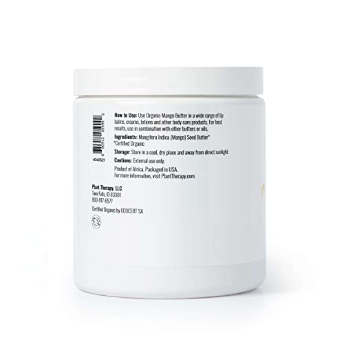 Plant Therapy Organic Mango Butter Raw, USDA Certified, 16 oz Jar For Body, Face & Hair 100% Pure, Natural Moisturizer For Dry, Cracked Skin, & DIY