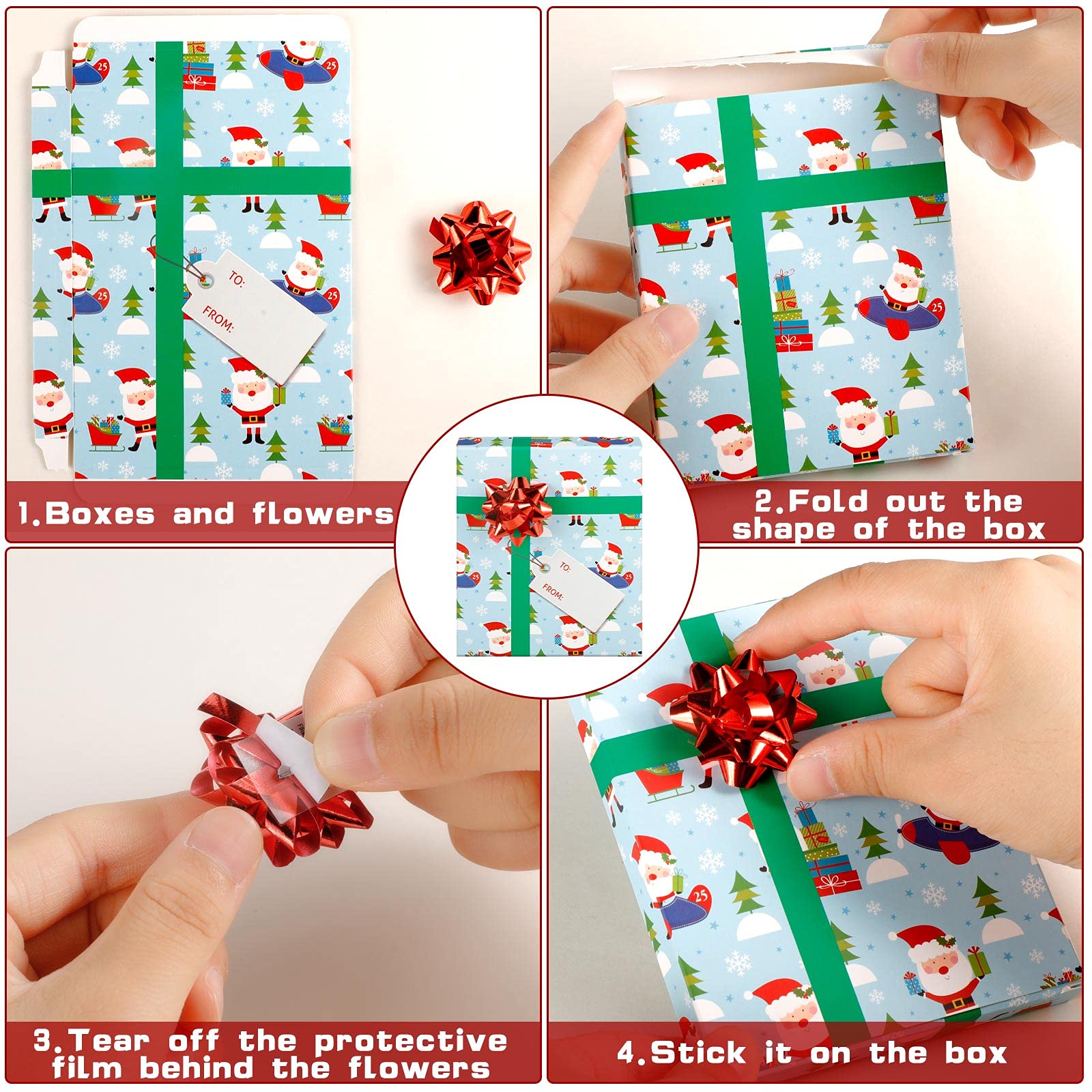 12 Pieces Christmas Gift Card Holder Boxes Set, Small Boxes for Christmas Presents with 12 Pieces Red Wrapping Bows,Colorful Christmas Boxes for Christmas Day Holidays Kids