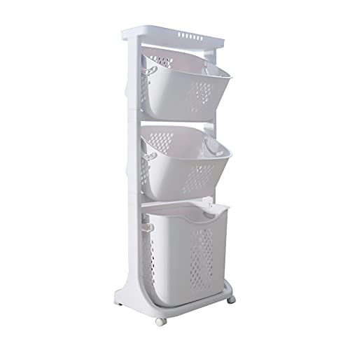 3-layer Laundry Basket Clothes Storage Basket Movable Bathroom Storage Shelf Kitchen Shelf Fruit Stand