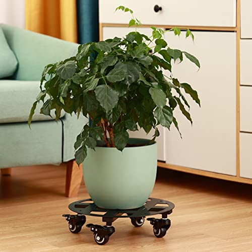 2 Packs Metal Plant Caddy with Wheels 12β Heavy-Duty Wrought Iron Rolling Plant Stands with Casters Indoor and Outdoor Plant Pot Roller Base Plant Saucer Movers Black, Strong Load Capacity