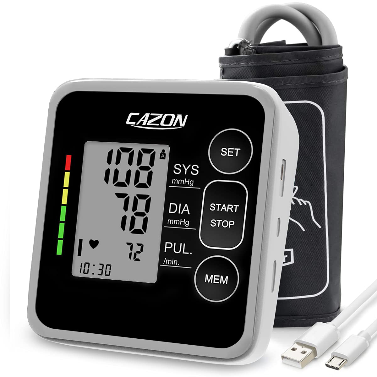 CAZON Blood Pressure Monitor Cuff Upper Arm Automatic BP Machine Digital Home Blood Pressure Monitoring Meter 2x100 Memory Hypertension Detector
