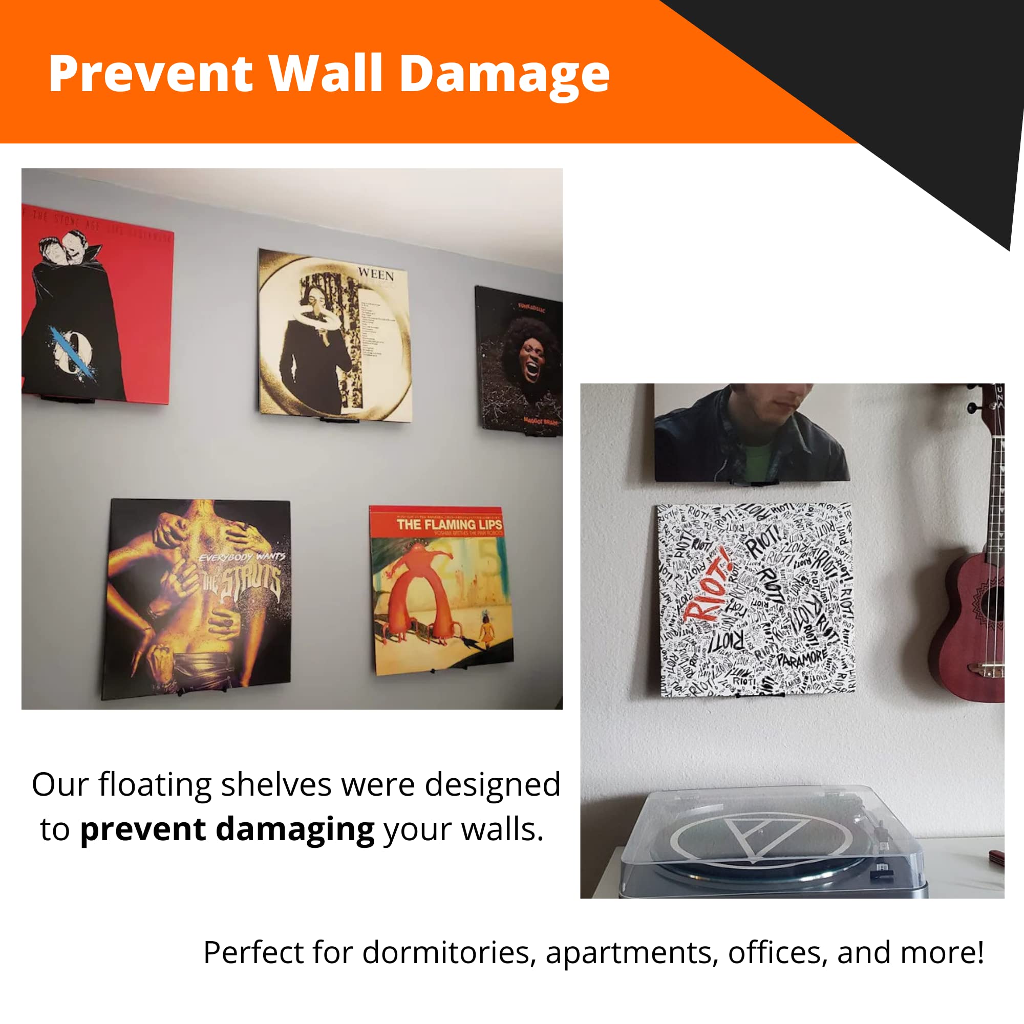 3d Lasers Lab Wall Mount for Vinyl Record Display [5-PACK]- Display Your Album Collection- Wall Damage-Free Shelf- Perfect for Office, Home, Dorms, Apartments- LP Holder (White, 5)