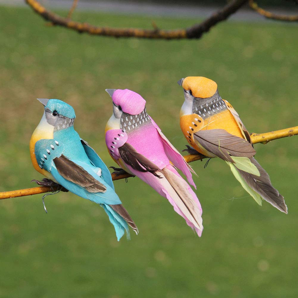 12 PCS Artificial Sparrow Simulation Foam Bird Feather Ornaments DIY Craft, Mini Cute Birds Ornaments for Wedding,Party, Home Decor, Garden.