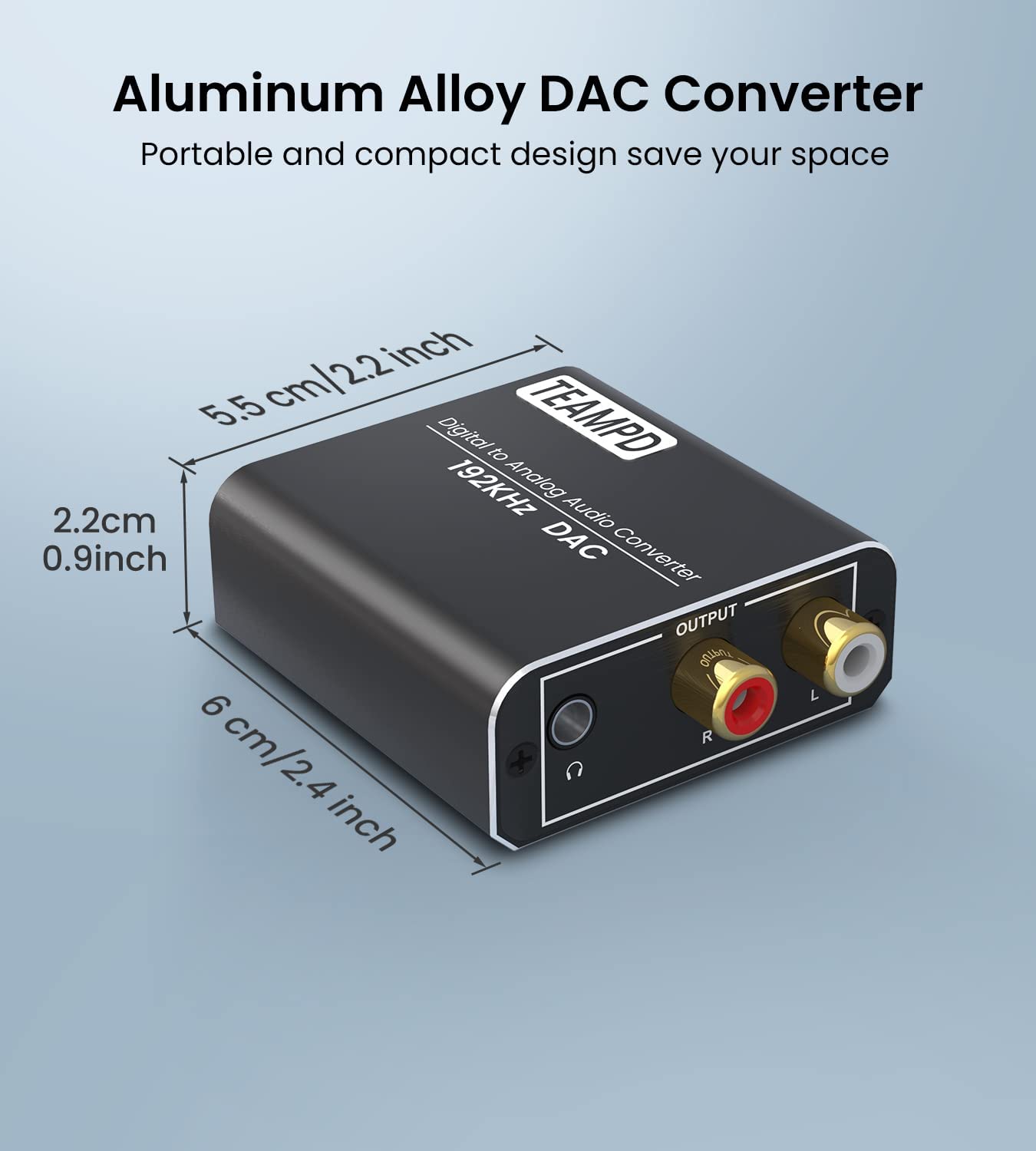 192KHz Digital to Analog Audio Converter, Aluminum Optical to RCA Converter with Optical Coaxial Cables, Toslink Optical Digital to RCA (L/R) and 3.5mm Jack DAC For TV PS4 DVD PS3 Amp Receiver Speaker