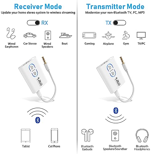 1Mii Bluetooth 5.3 Transmitter Receiver for TV to Wireless Headphones, Dual Link AptX Adaptive/Low Latency/HD Audio, Aux Bluetooth Audio Receiver Adapter for Home Stereo, Airplane, Boat, Gym