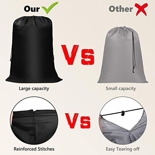 2 Pack Laundry Bags Extra Large Heavy Duty, YOGINGO 28 '' × 45'' Drawstring Nylon Laundry Bag, Durable and Tear Resistant Fabric, Large Capacity, Ideal for Camp, Travel, Laundromat or College Dorm(Black)