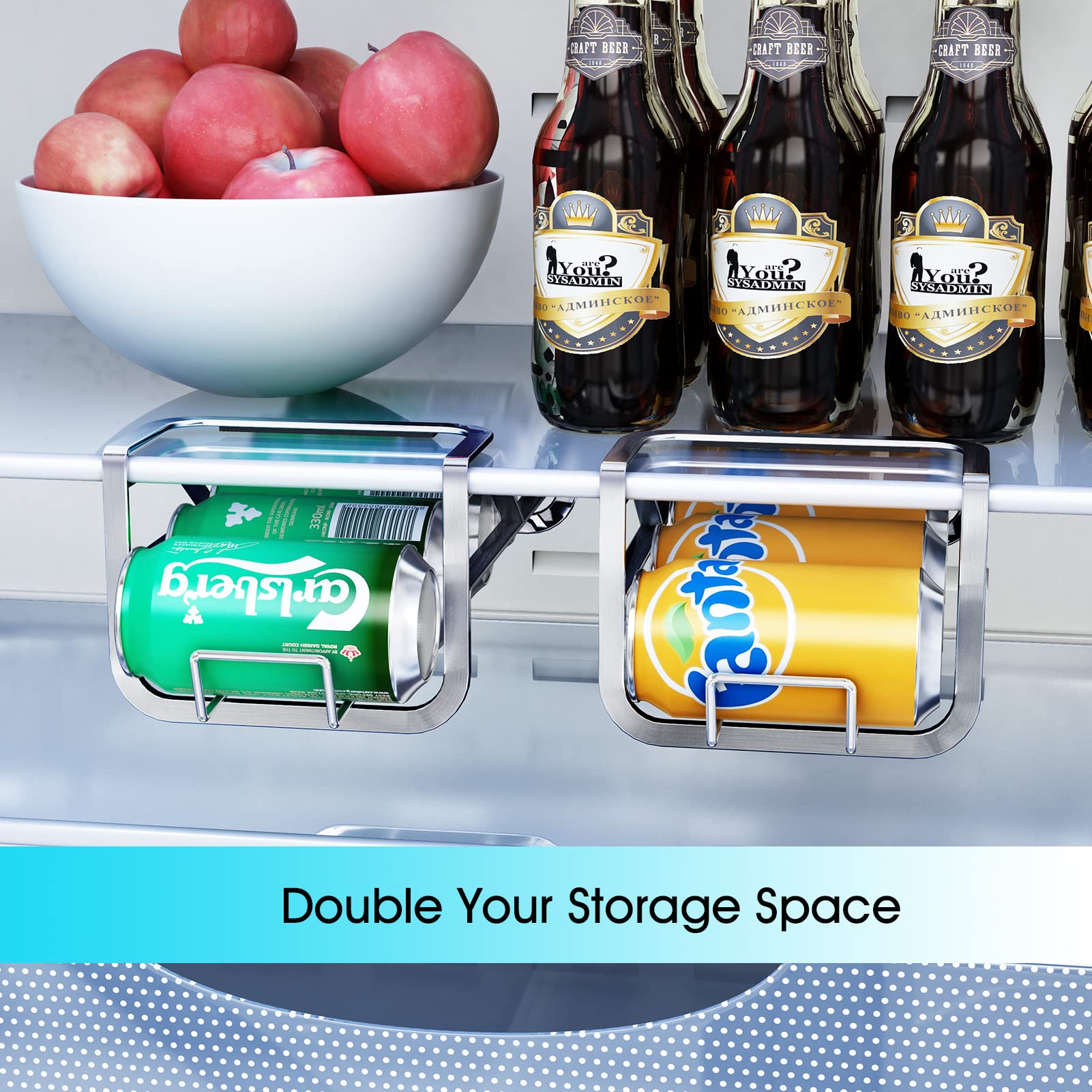 2-Pack Soda Can Beverage Dispenser Rack, Can Storage Organizer Holder for Refrigerator- Dispenser 5 Standard Size 12oz Soda Cans or Canned food, Rust-Proof Stainless Steel, Black