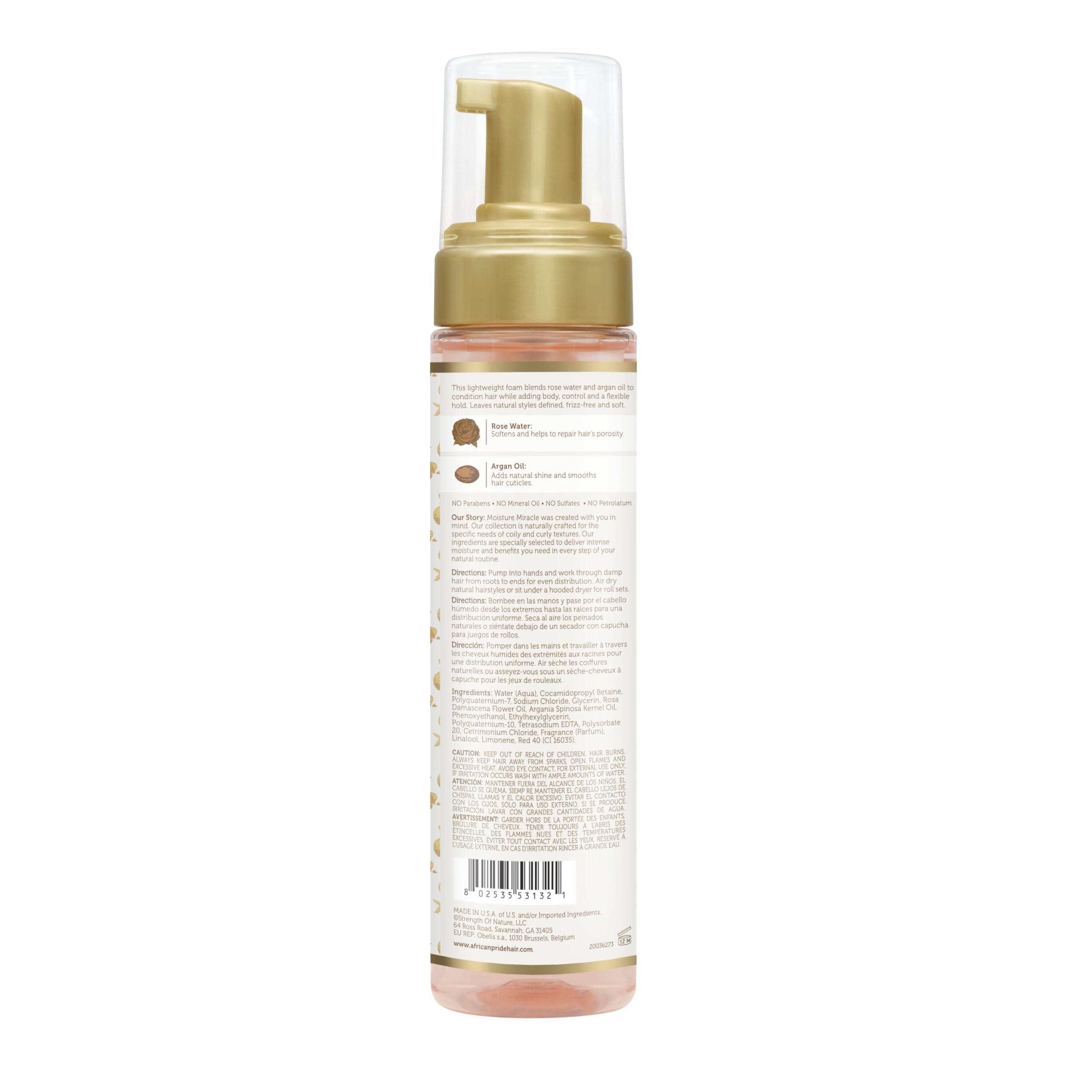 African Pride Moisture Miracle Rose Water & Argan Oil Curl Hair Mousse, Flexible Hold, Enhances Curls, Creates Wave Patterns, No Residue, Deep Moisture, Adds Shine, Strengthens & Protects Hair, 8.5 oz
