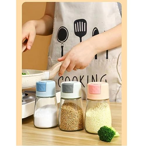 2 Pcs Adjustable Salt and Pepper Shakers,Spice Dispenser ,Glass Salt Dispenser,Each Press 0.5g Salt Healthy Intake (A)