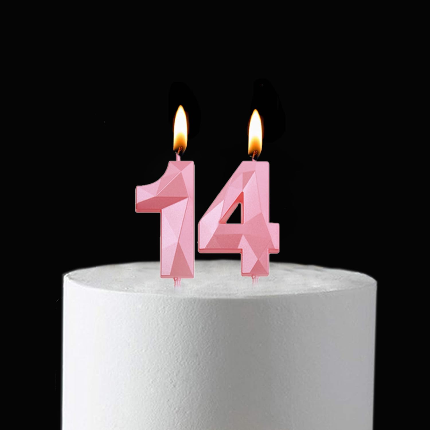 2 inch Pink 14 & 41 Birthday Candles, 3D Diamond Number 14th & 41st Cake Topper for Boys Girls Birthday Party Decorations Theme Party