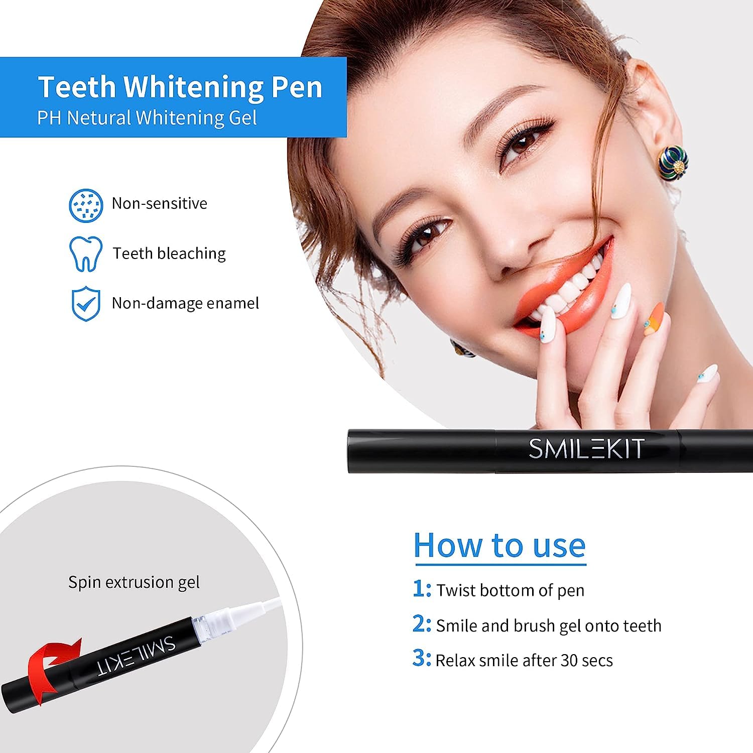 Teeth whitening kit, (4) 35% Hydrogen Carbamide Peroxide, (1) 16X LED Blue Light Accelerator Tray Teeth Whitener for Sensitive Teeth, Gums, Braces Care (Black)