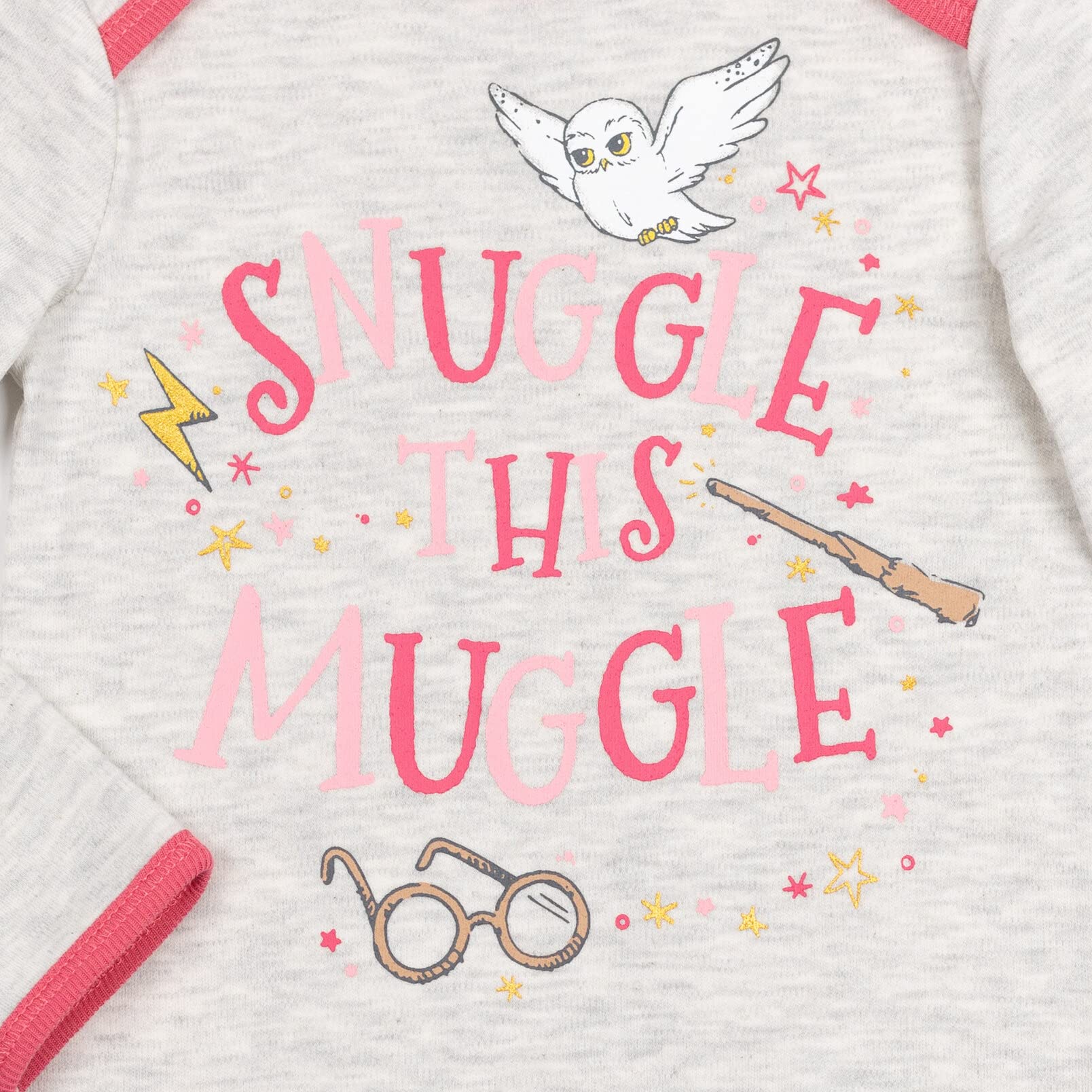 Harry Potter Hedwig Owl Newborn Baby Girls 3 Pack Sleeper Gown Red/Pink/Heather Grey 0-6 Months