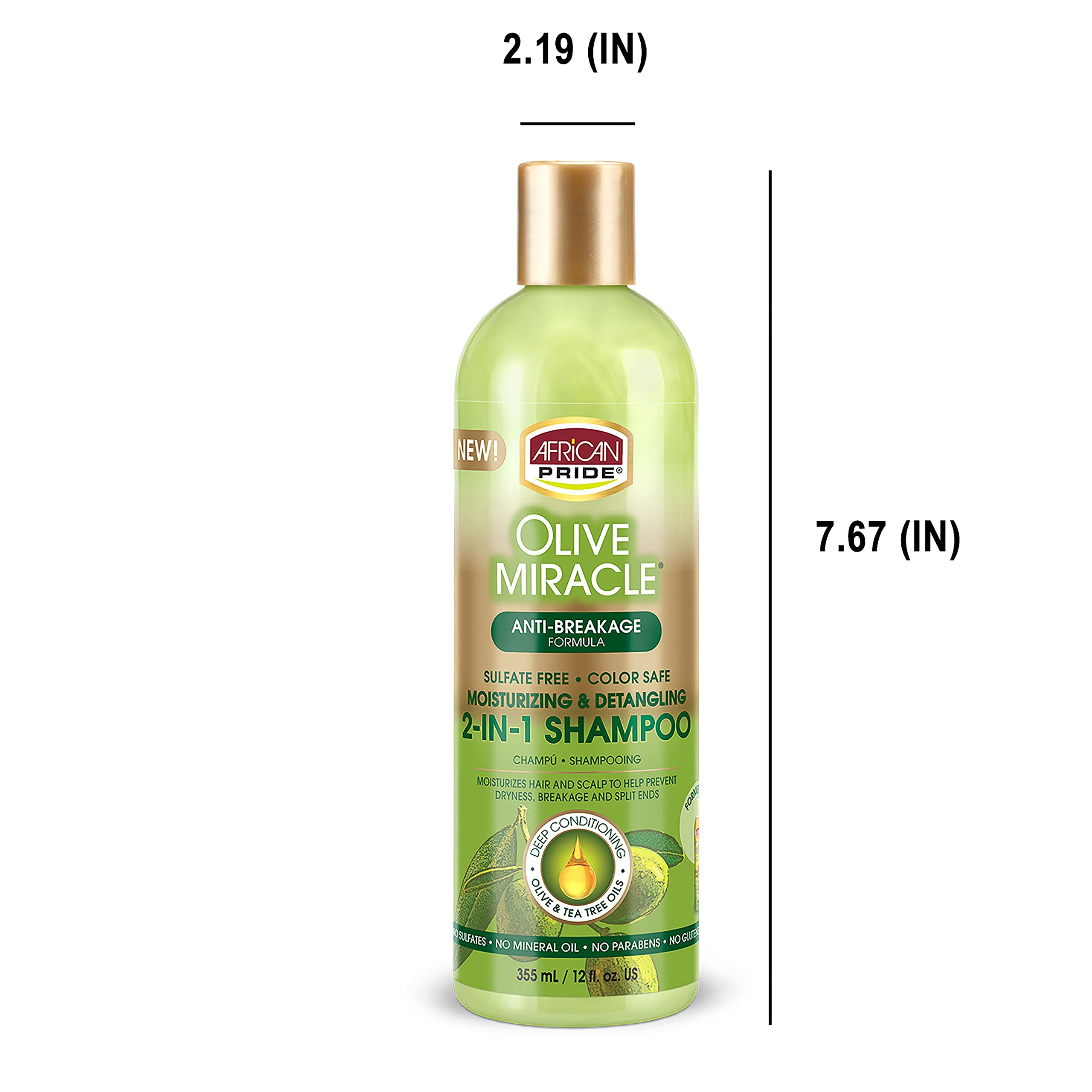 African Pride Olive Miracle Shampoo & Conditioner 2 in1 Formula (3 Pack) enriched with tea tree and olive oil to moisturize and protect hair and scalp, 12oz.