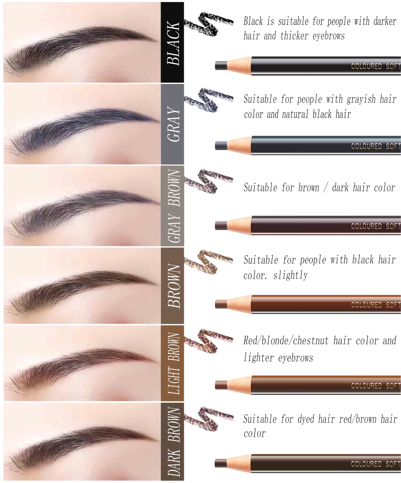 SUMEITANG 12 Pcs Pull Cord Peel-off Dark Brown Eyebrow Pencil,Wooden Hard-core Microblading Eye Brow Pencil For Marking, Filling And Outlining, waterproof and sweat-proof for Professionals & Beginners
