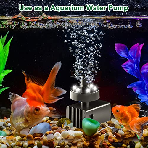 24-Hours Working Bird Bath Fountains Plug in, Jutai Adjustable DC 12V Water Fountain Pump with LED Light for Birdbath, Garden, Small Fish Tank, Pond,16.4Ft Power Cord, Adapter Included(White)
