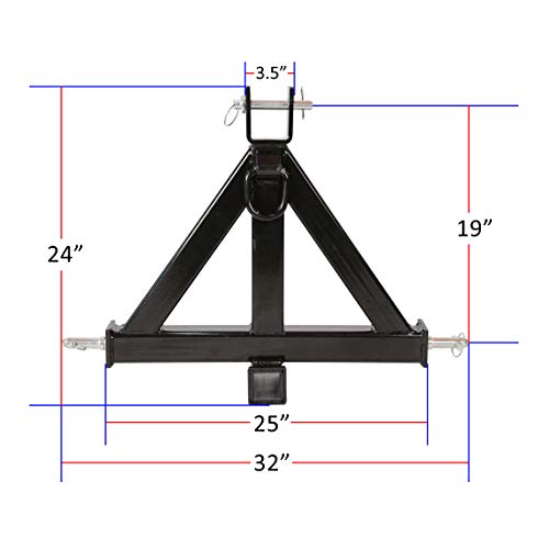 3 Point 2" Receiver Trailer Hitch Category 1Tractor Tow Drawbar Pull Black Heavy Duty