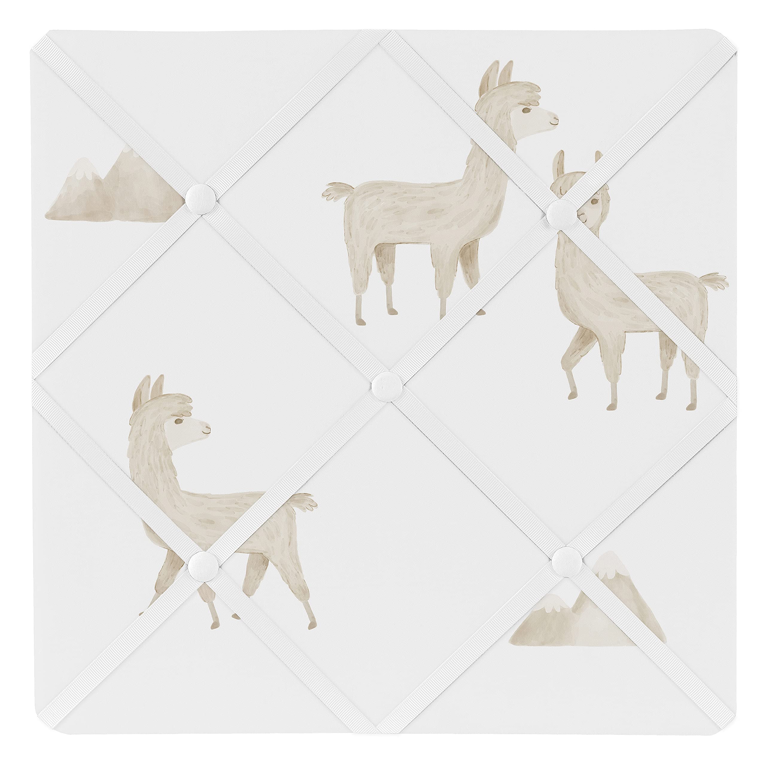 Sweet Jojo Designs Boho Llama Fabric Memory Memo Photo Bulletin Board - Gender Neutral Beige Taupe Tan and White Bohemian Southwest Aztec Watercolor Mountain Cactus Alpaca Farmhouse Animal