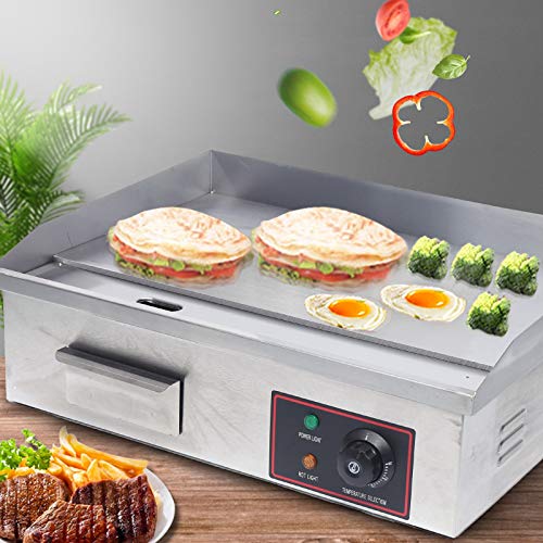 3000W 22" Commercial Electric Countertop Griddle Flat Top Grill Hot Plate Bbq Non-Stick Flat Large Countertop Griddle, Adjustable Thermostatic Control, For Home Or Commercial Places