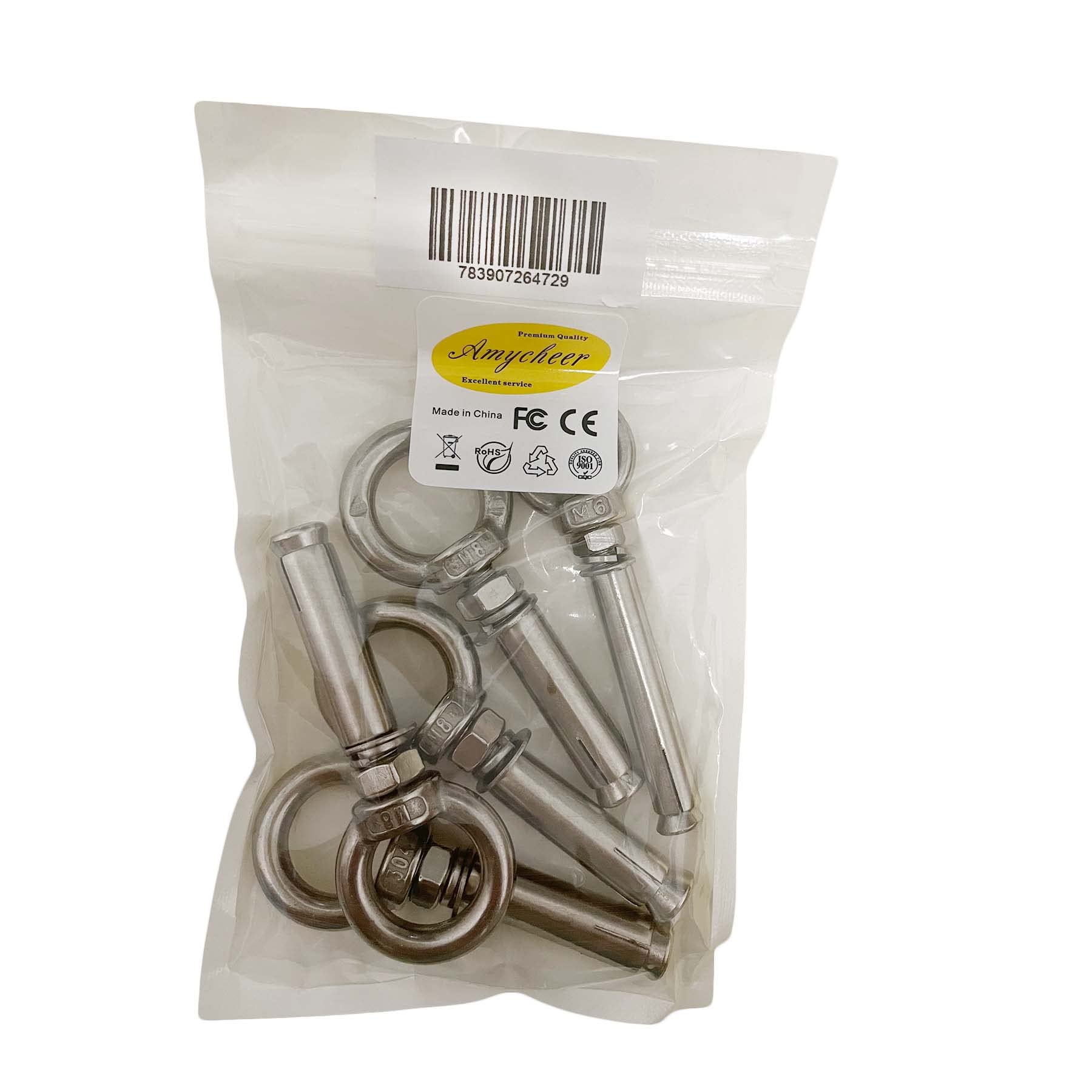 Amycheer Ring Lifting Expansion Eyebolt Screw Bolt 304 Stainless Steel Closed Hook Anchor Eye Bolt Wall Concrete Expansion Screws Bolts M6x80mm 5 Pack