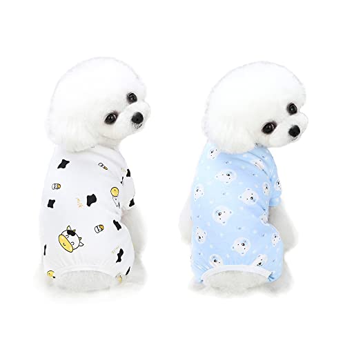 2 Pieces Dog Pajamas Cute Printed for Cotton Puppy Clothes Holiday Festival Party Dogs Costumes Doggie Shirts Cat Outfits Dog Sweatshirt for Small Dogs Cats Boy Girl Clothes