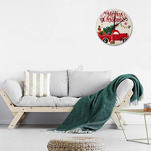 Tamengi Silent Battery Operated Wall Clock Merry Christmas Decorative Round Wooden Clock Easy to Read 16inch Wall Clock for Living Room/Bedroom/Kitchen